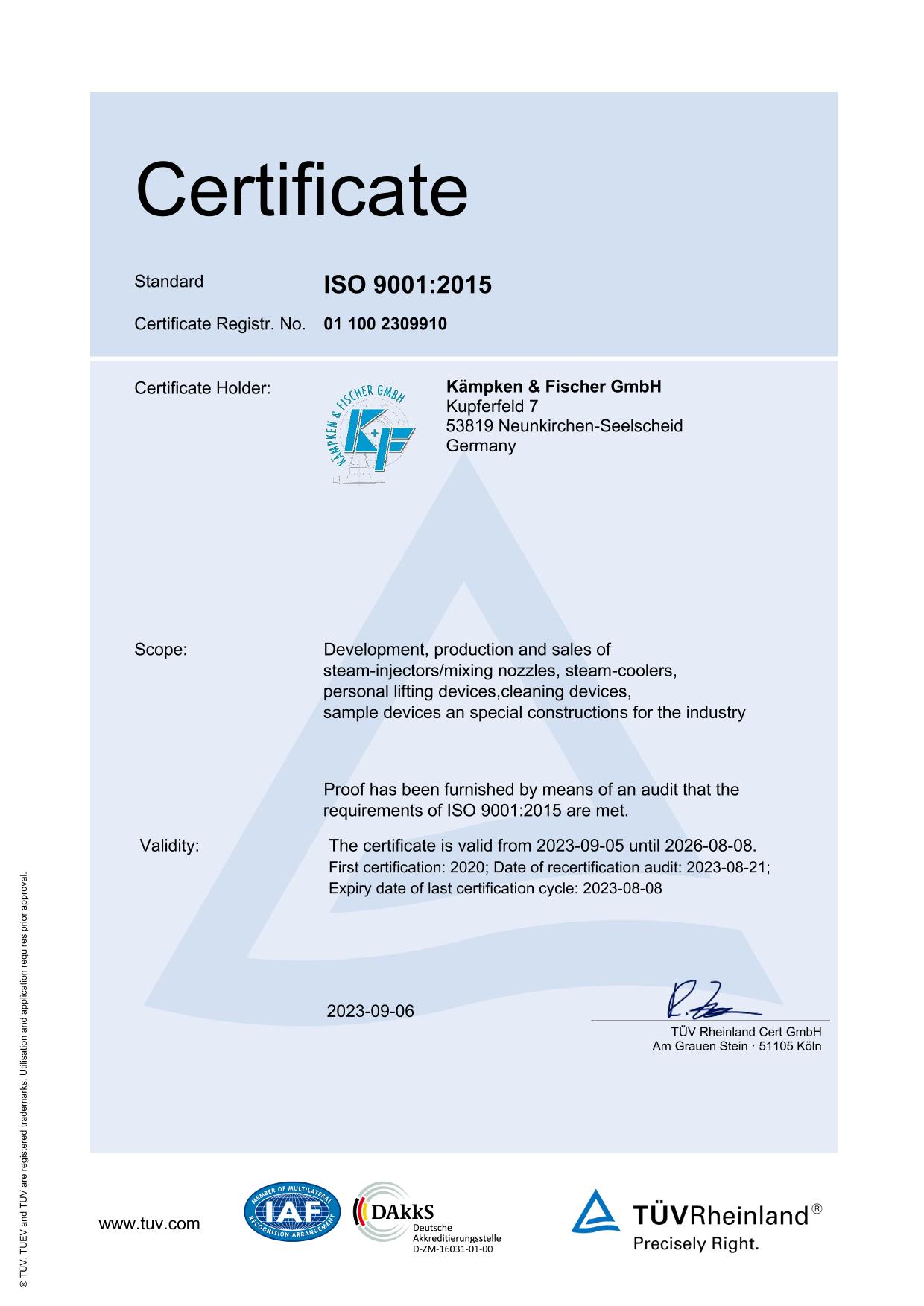 Certificates - Kämpken & Fischer GmbH